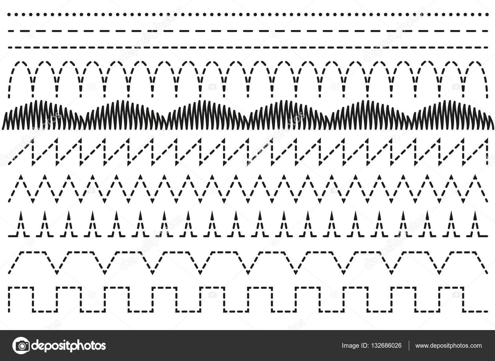Set stitch sewing machine. Cut lines. — Stock Vector © EvgeniyBelyaev ...
