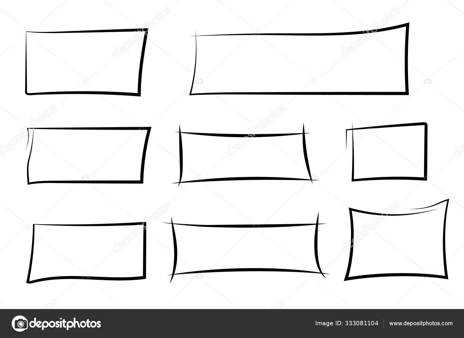 Set Hand Drawn Rectangle Text Box Frames Vector Illustration Stock ...