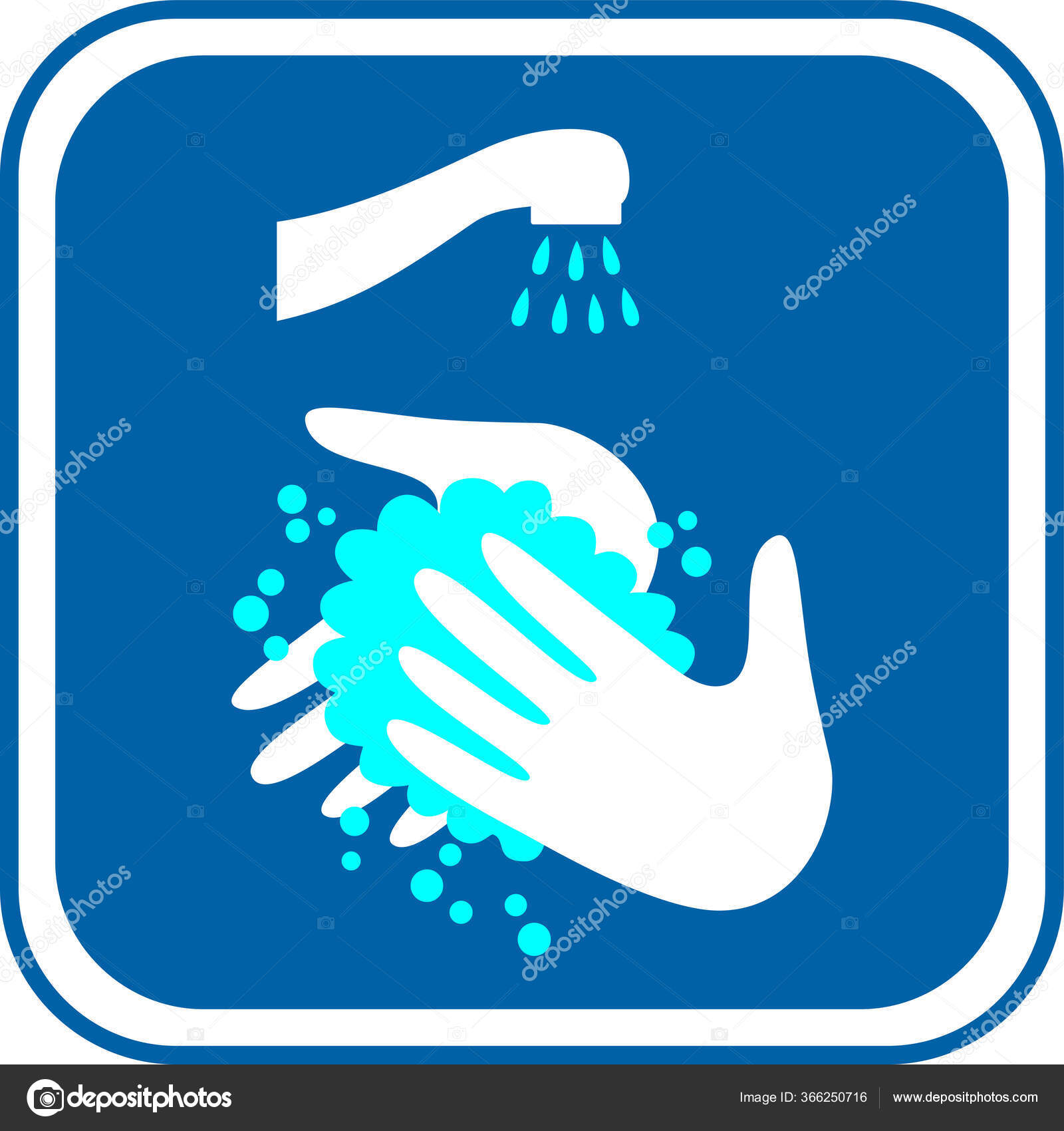 Vector Sign Handwashing Handwashing Tap Water Blue Square Rounded ...