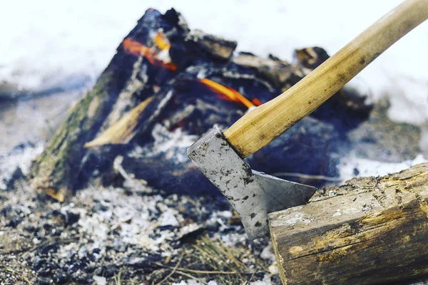 Cooking breakfast.Cooking breakfast on a fire in a tent camp. - Stock ...