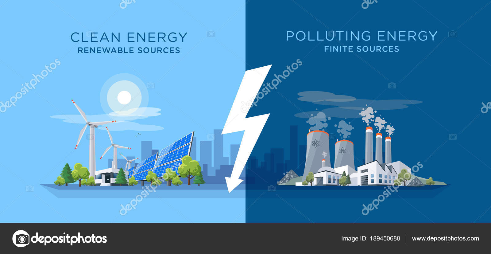 Comparing Clean and Polluting Energy Power Stations Stock Vector Image ...