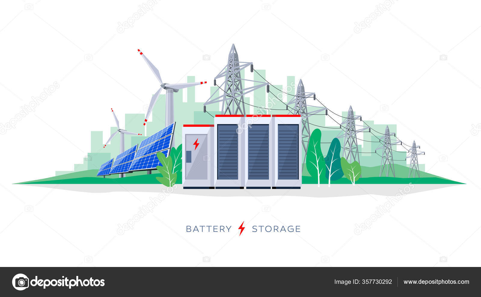 Renewable Energy Smart Power Grid System Flat Vector Illustration Solar ...