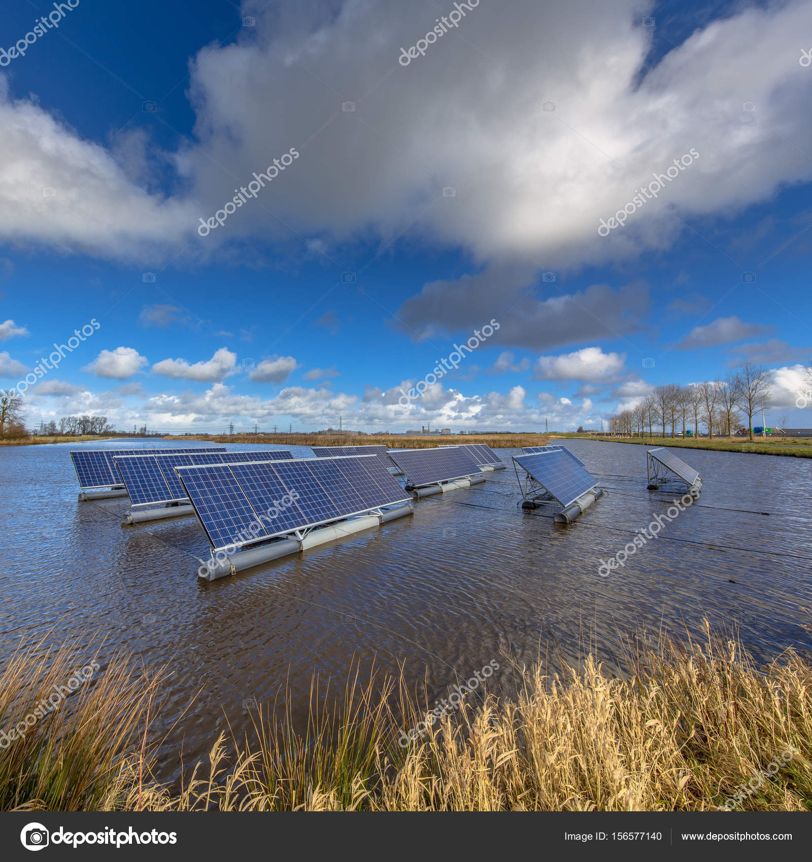 Solar panels floating on water — Stock Photo © CreativeNature #156577140