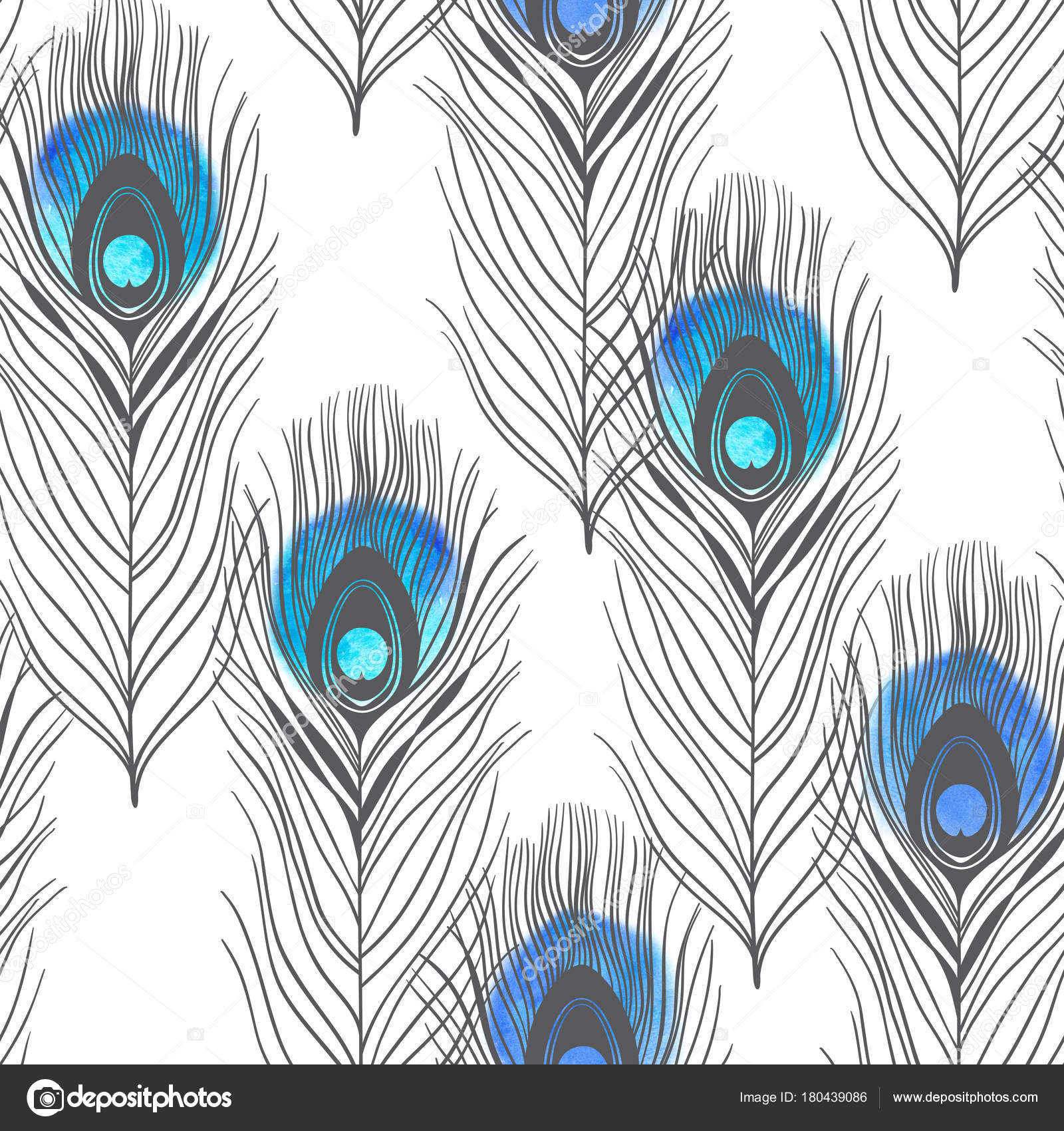 Seamless Pattern Peacock Feathers Watercolor Elements — Stock Photo ...