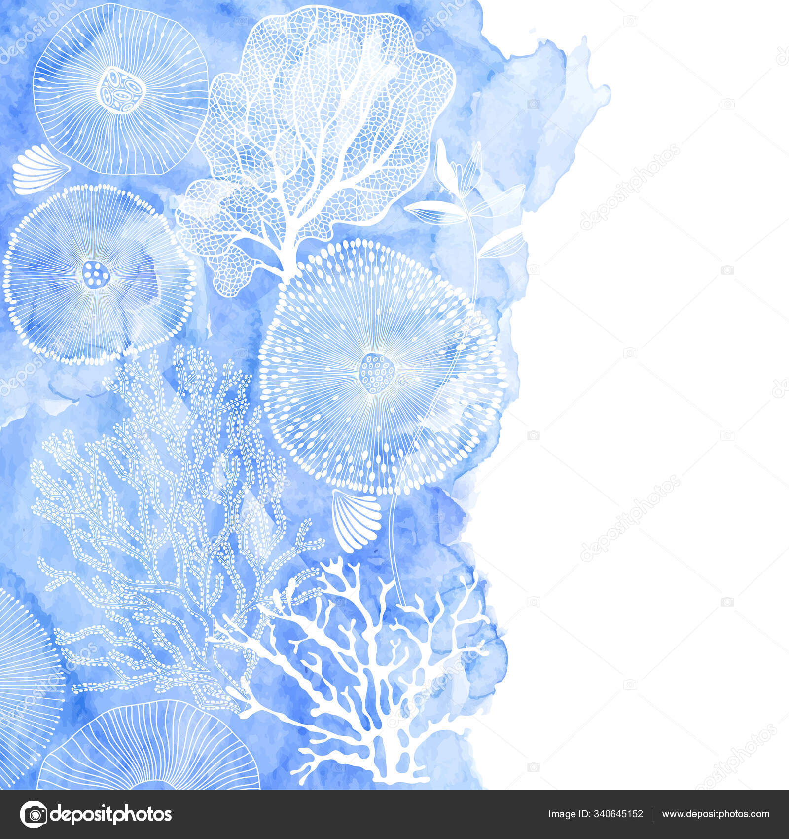 Abstract background on a marine theme with a blue watercolor element ...