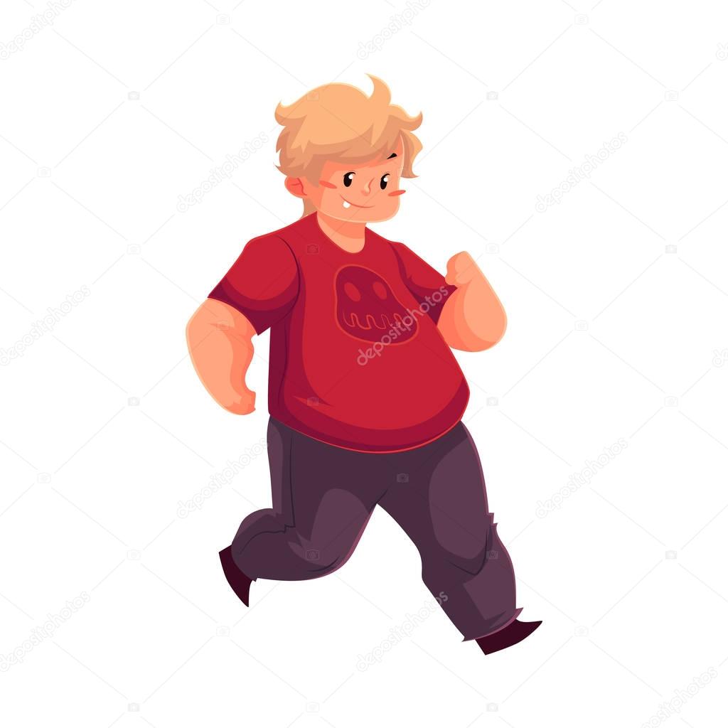 Fat boy jogging, running, living active life Stock Illustration by ...