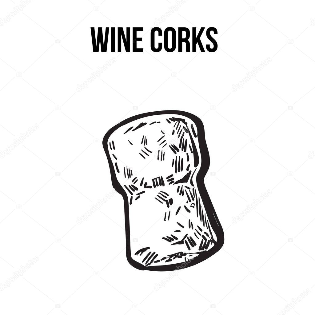 Traditional wine or champagne cork, sketch style isolated vector ...