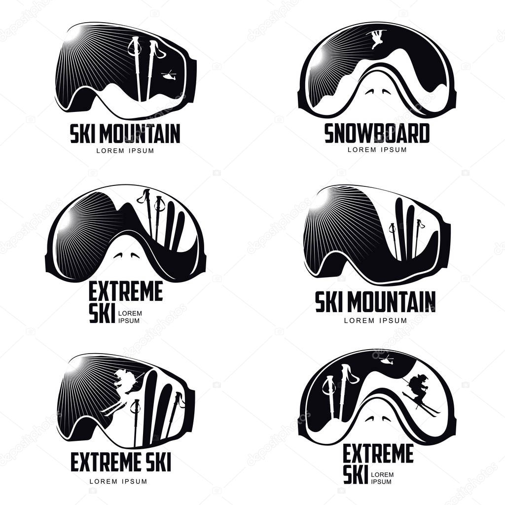 Plantilla de logotipo de gafas de esquí de montaña gráficas en blanco y ...