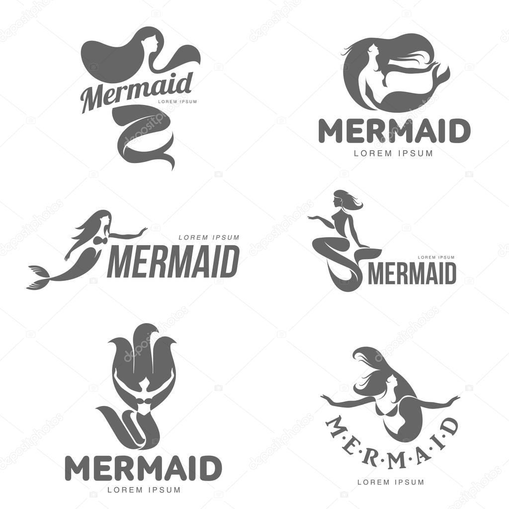 Conjunto de plantillas de logotipo de sirena gráfica estilizada en ...