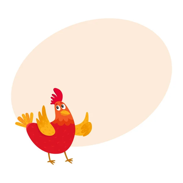 Funny cartoon chicken, hen pointing to something with wing Stock Vector ...
