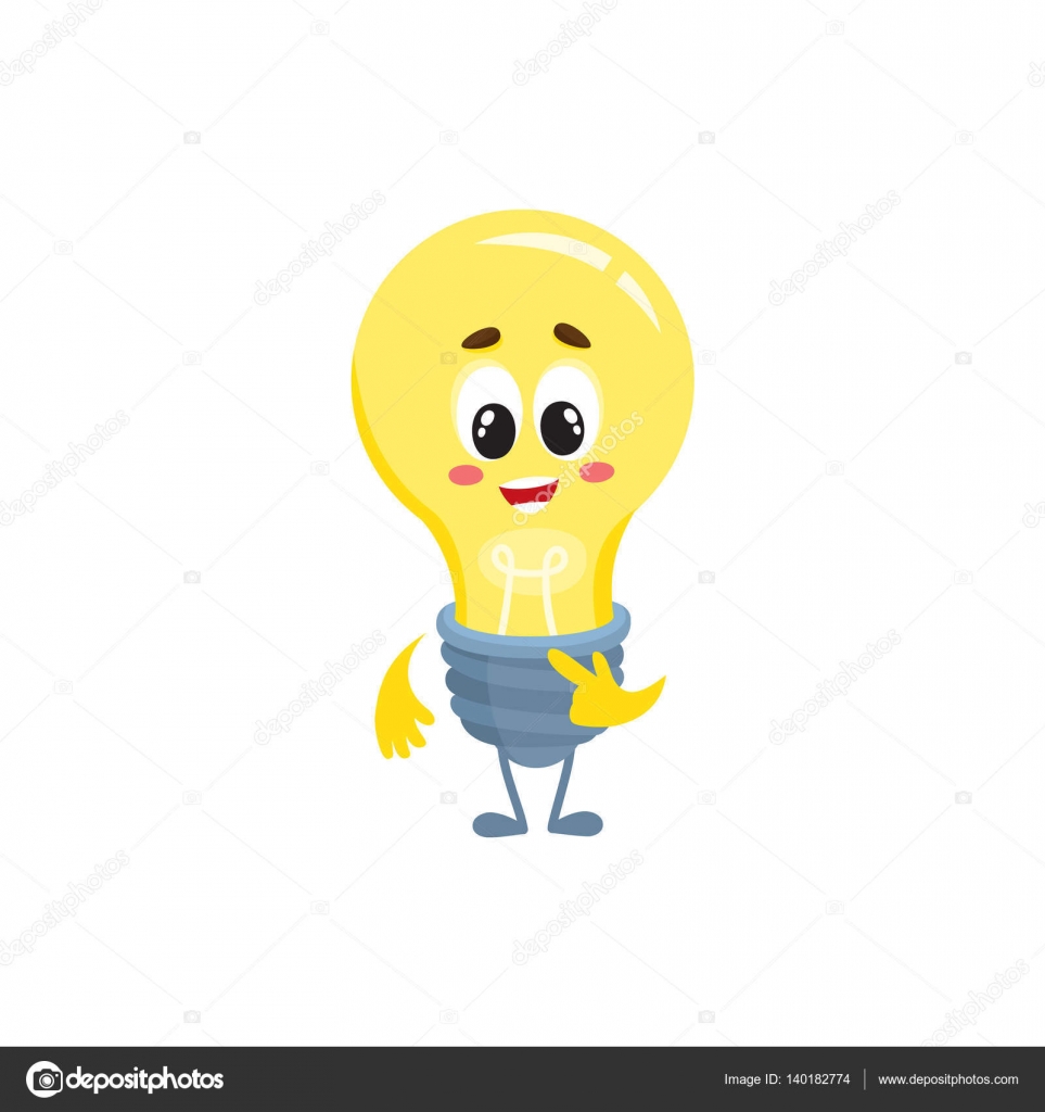 Cute light bulb character with funny face, showing thumb up Stock ...