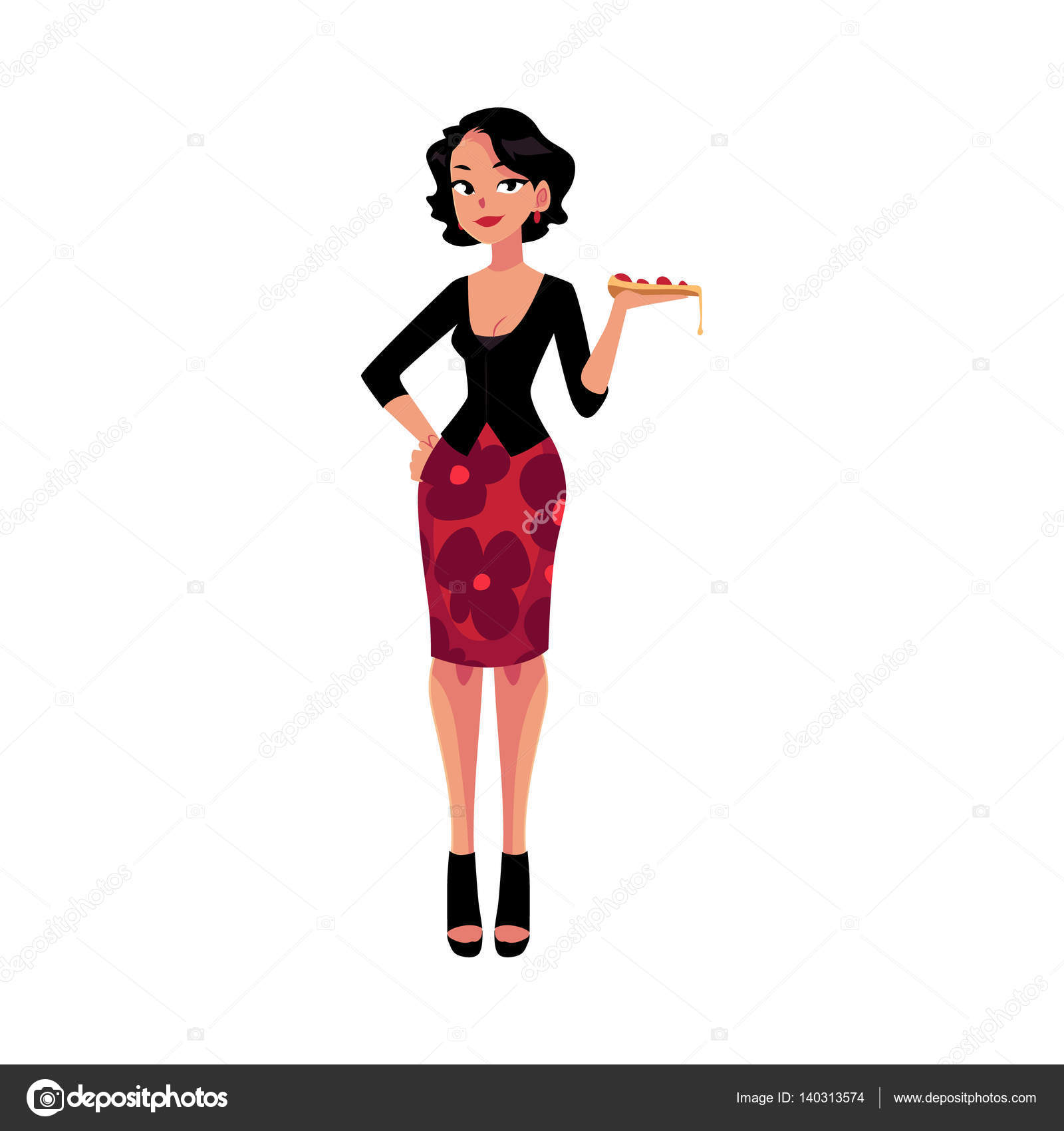 Curvy Italian woman in fashionable clothes holding pizza Stock ...