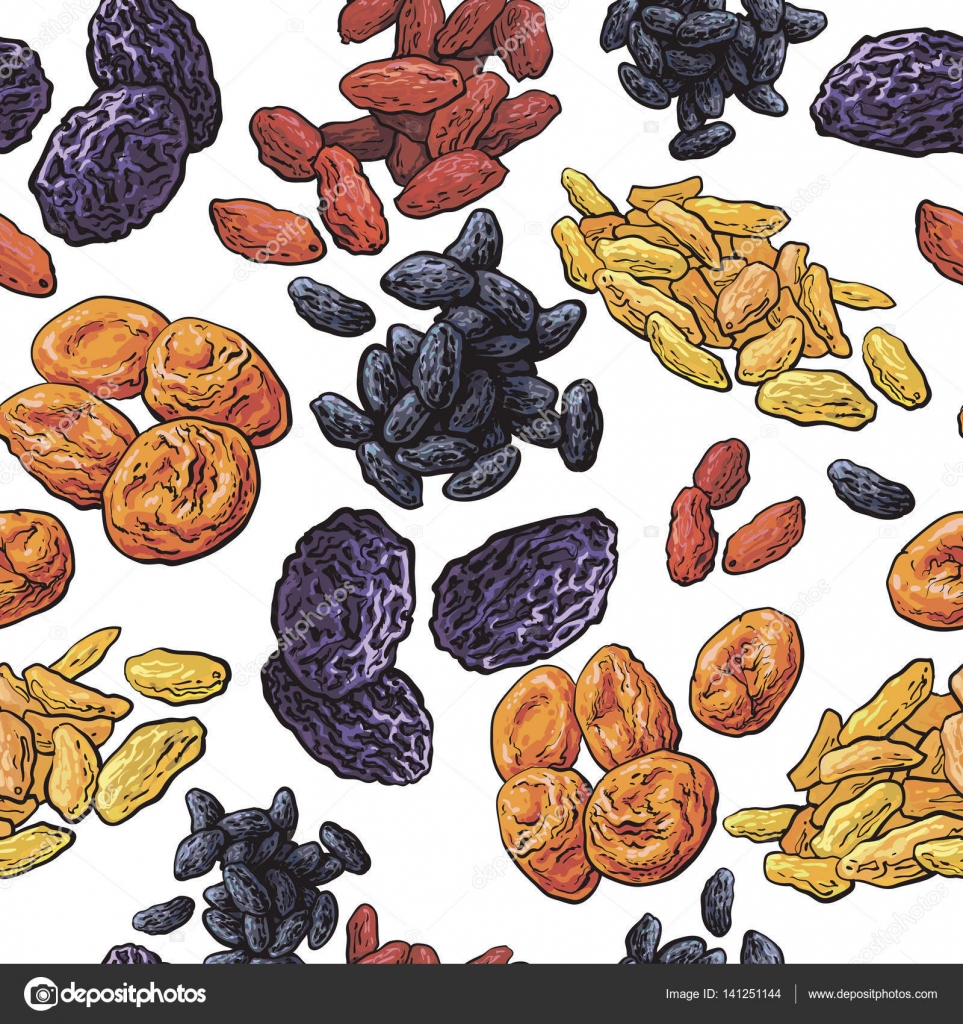 Sketch style dried fruits seamless pattern on white background Stock ...