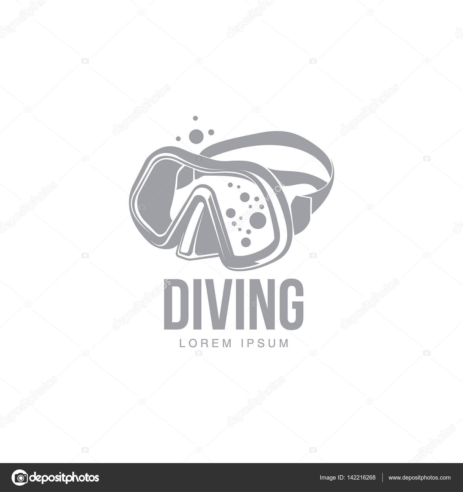 Black and white graphic diving logo template with diver mask Stock ...