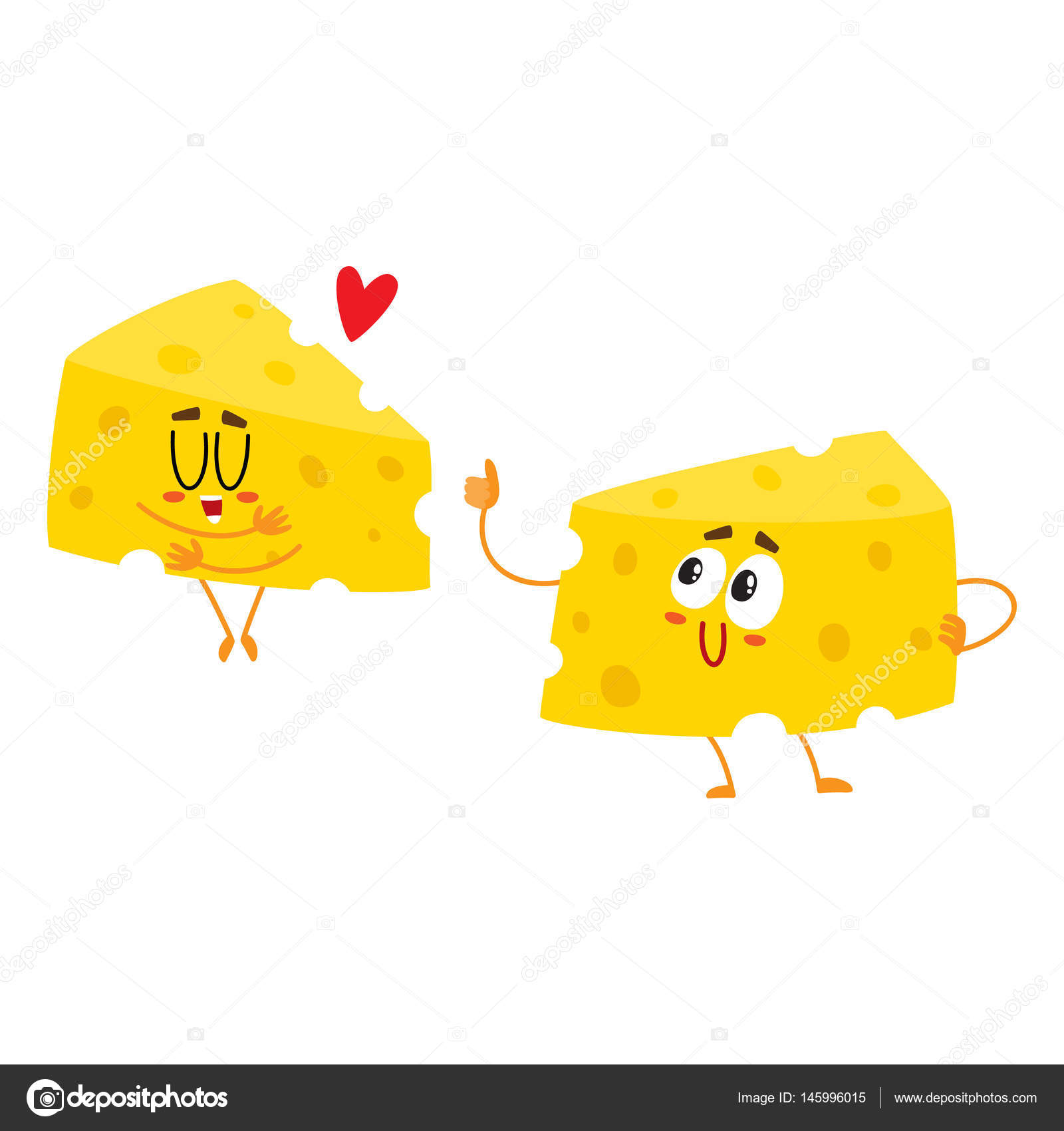 Two funny cheese chunk characters, good quality concept, showing love ...
