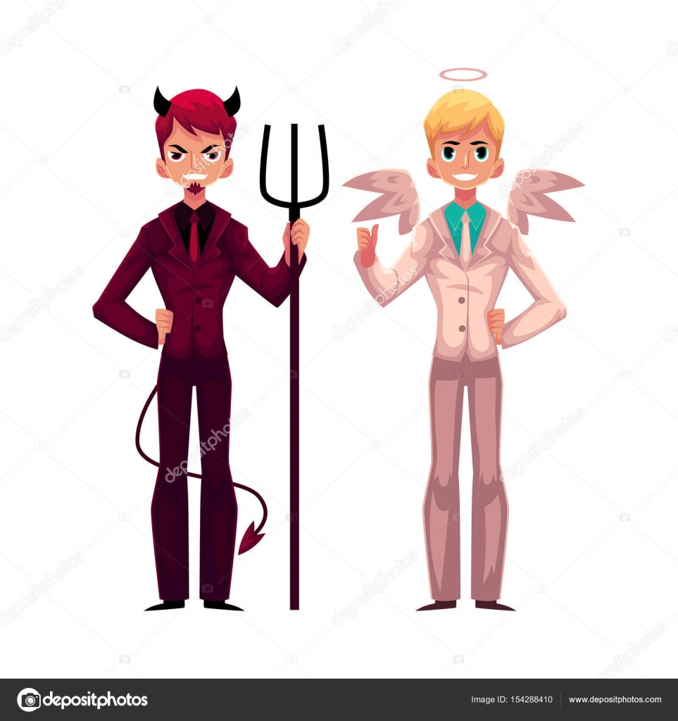 Male angel and devil in business suits, decision making concept Stock ...
