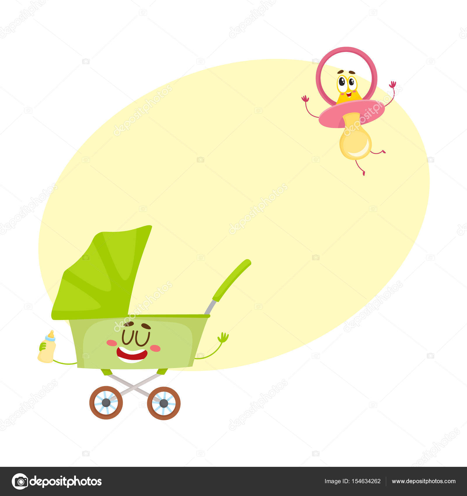 Funny baby cart, buggy and dummy, pacifier character, newborn ...
