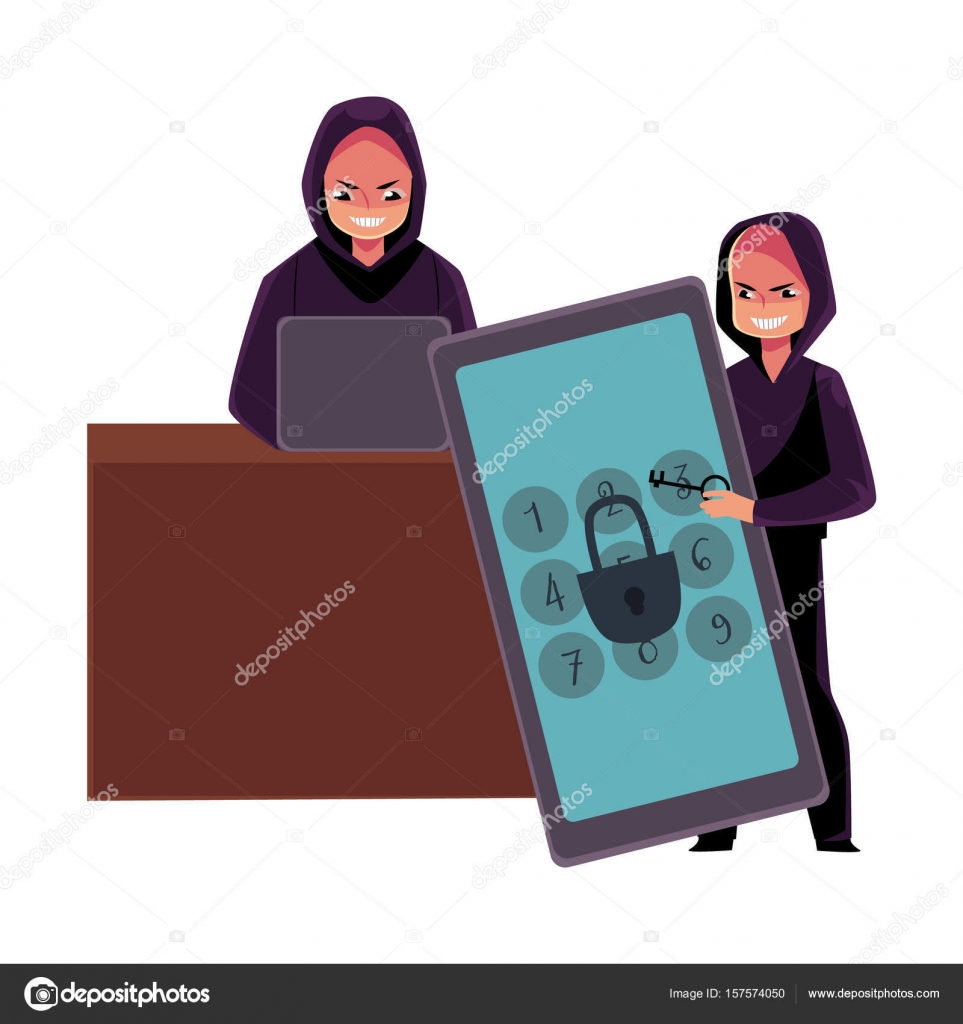 Young man hacking system using laptop, cracking smartphone pin code ...