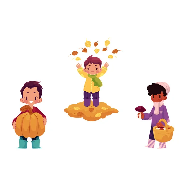 Set of kids enjoying outdoor fall autumn activities ⬇ Vector Image by ...