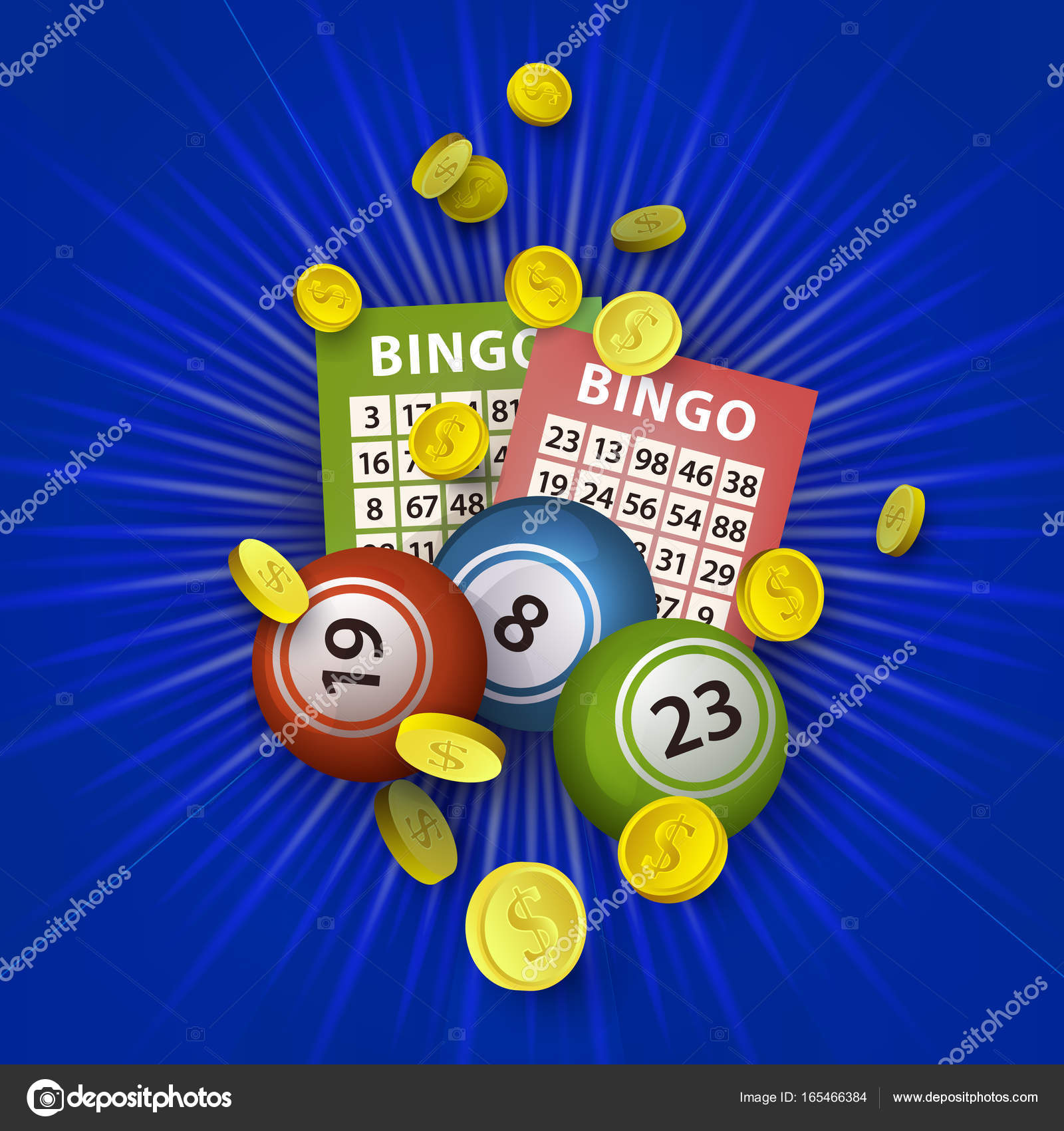 Vector flat bingo lottery balls, tickets, money Stock Vector Image by ...