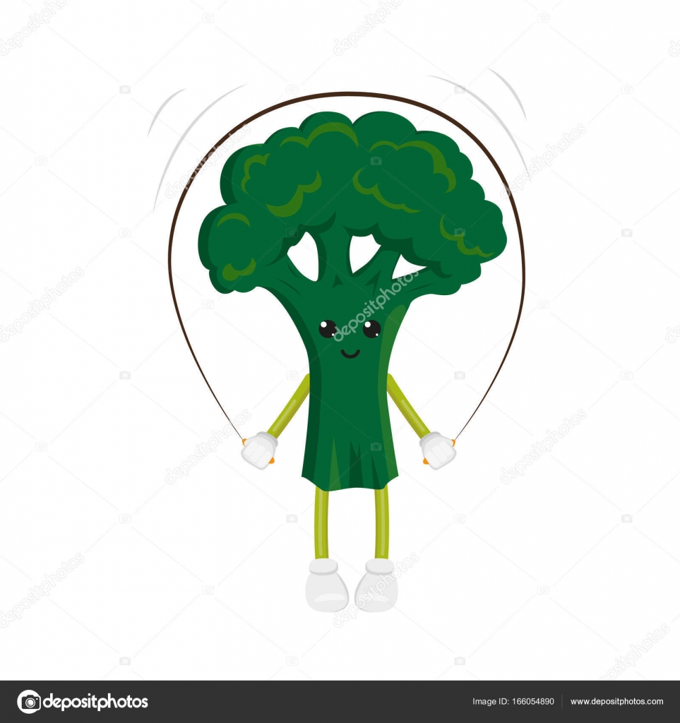 Vector broccoli character, jumping rope exercise Stock Illustration by ...