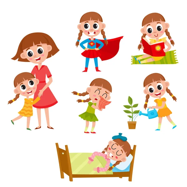 Daily morning routine set, cartoon little girl Stock Vector Image by ...