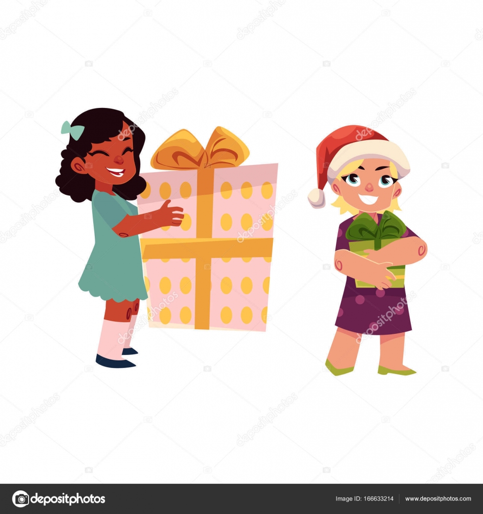 Vector cartoon kids with present gift set Stock Vector Image by ...