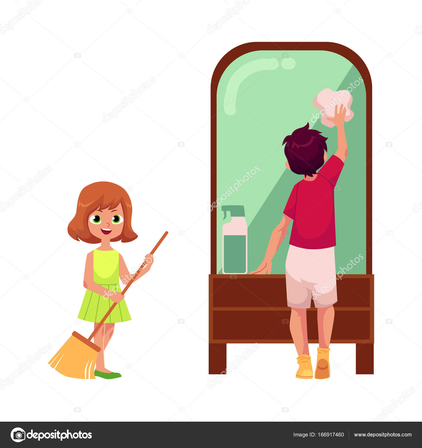 Vektor Wohnung Cartoon Kinder Reinigungsset Stock-Vektorgrafik von ...