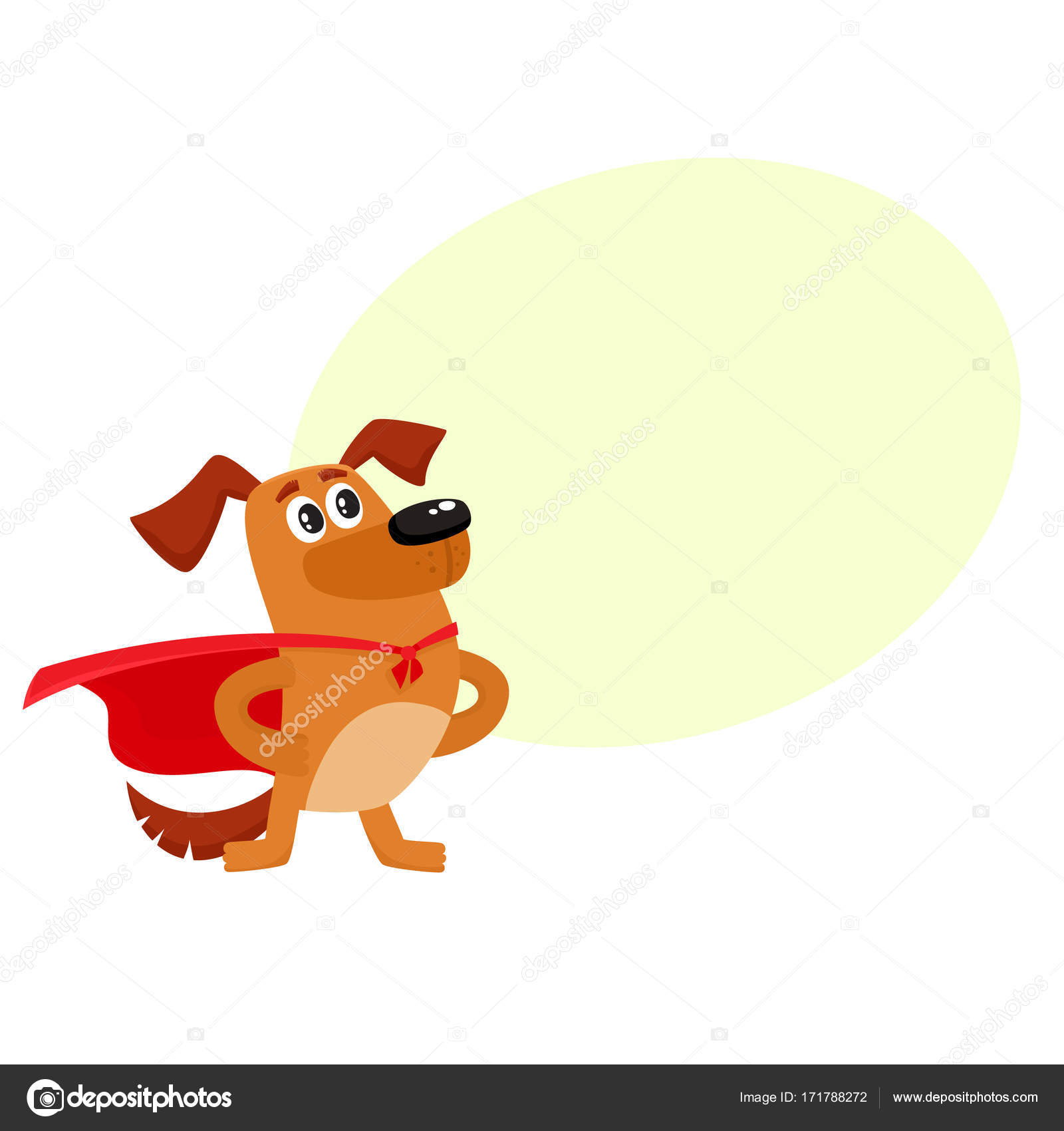 Personaje divertido perro en capa roja de pie como héroe Vector de ...