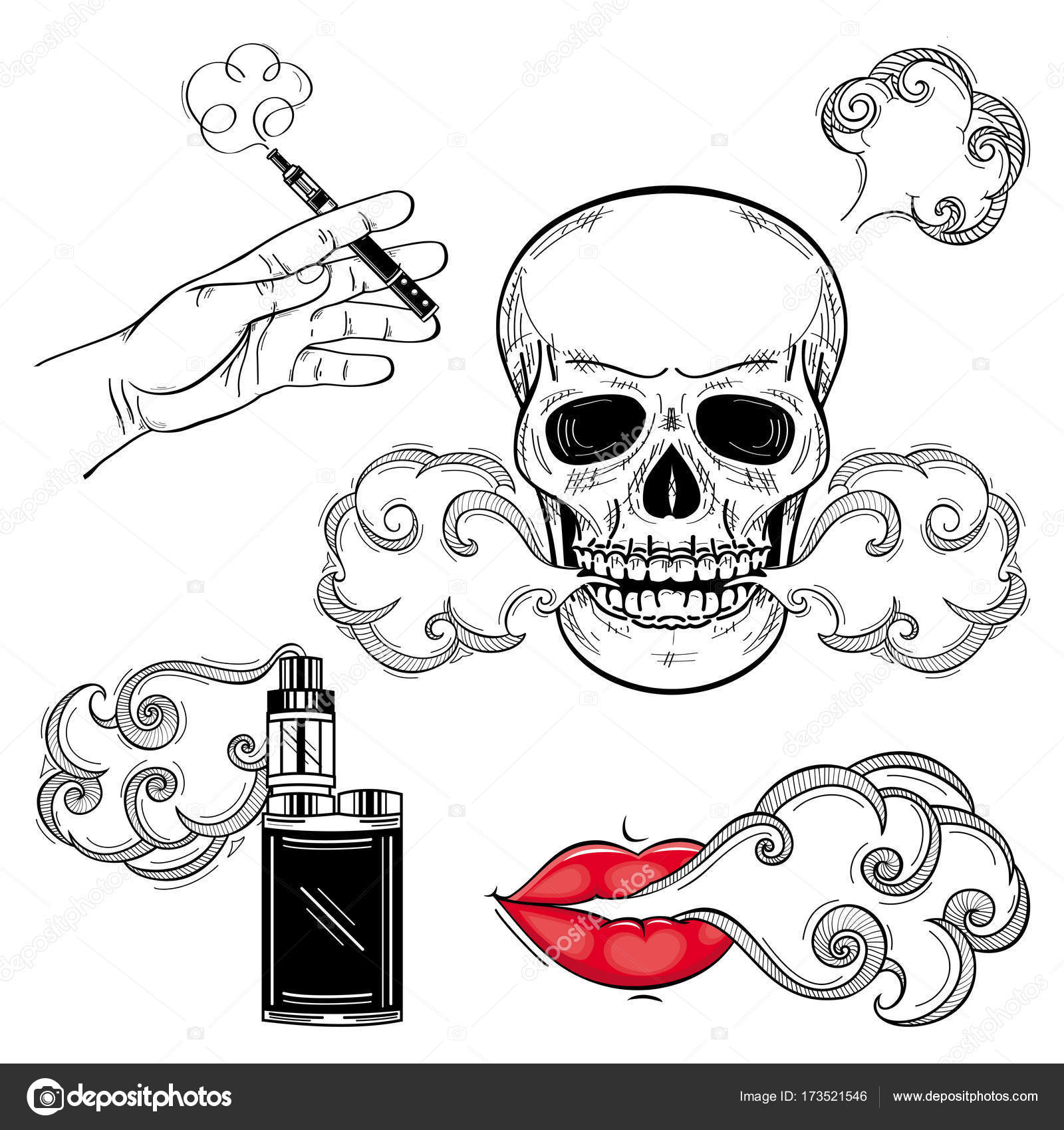 Vector sketch vaping symbols set Stock Vector by ©Sabelskaya 173521546
