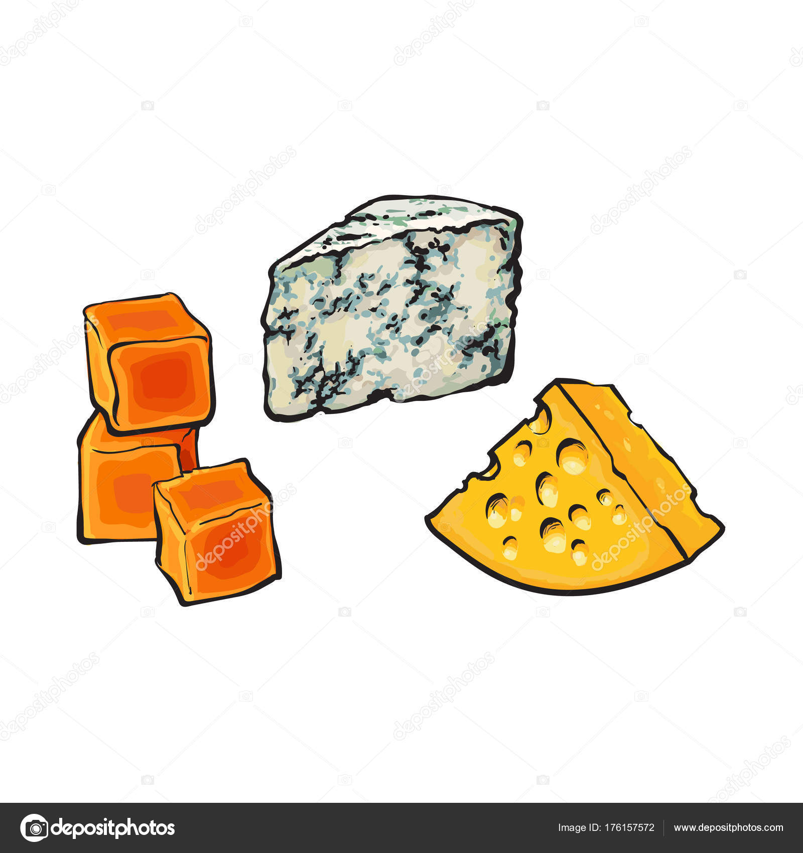 Vector sketch blue , cheddar and emmental cheeses Stock Vector by ...