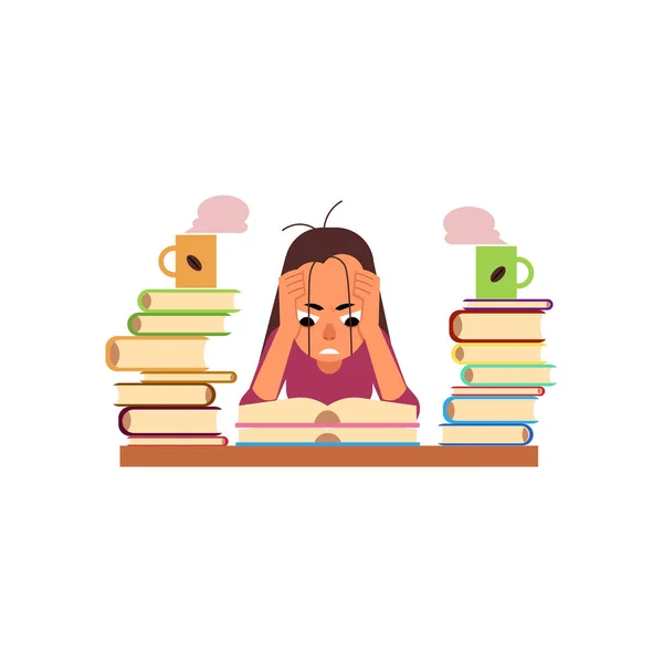 Vector sketch stressed exhausted woman with books Stock Vector Image by ©Sabelskaya #190517858