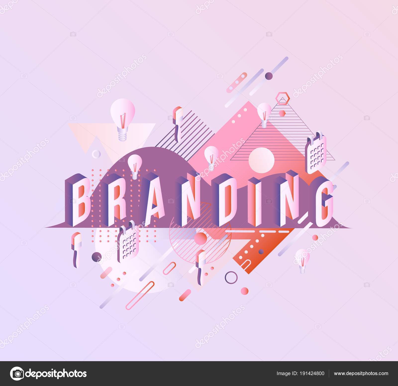 Branding isometric word design - letters with gradient on pastel ...