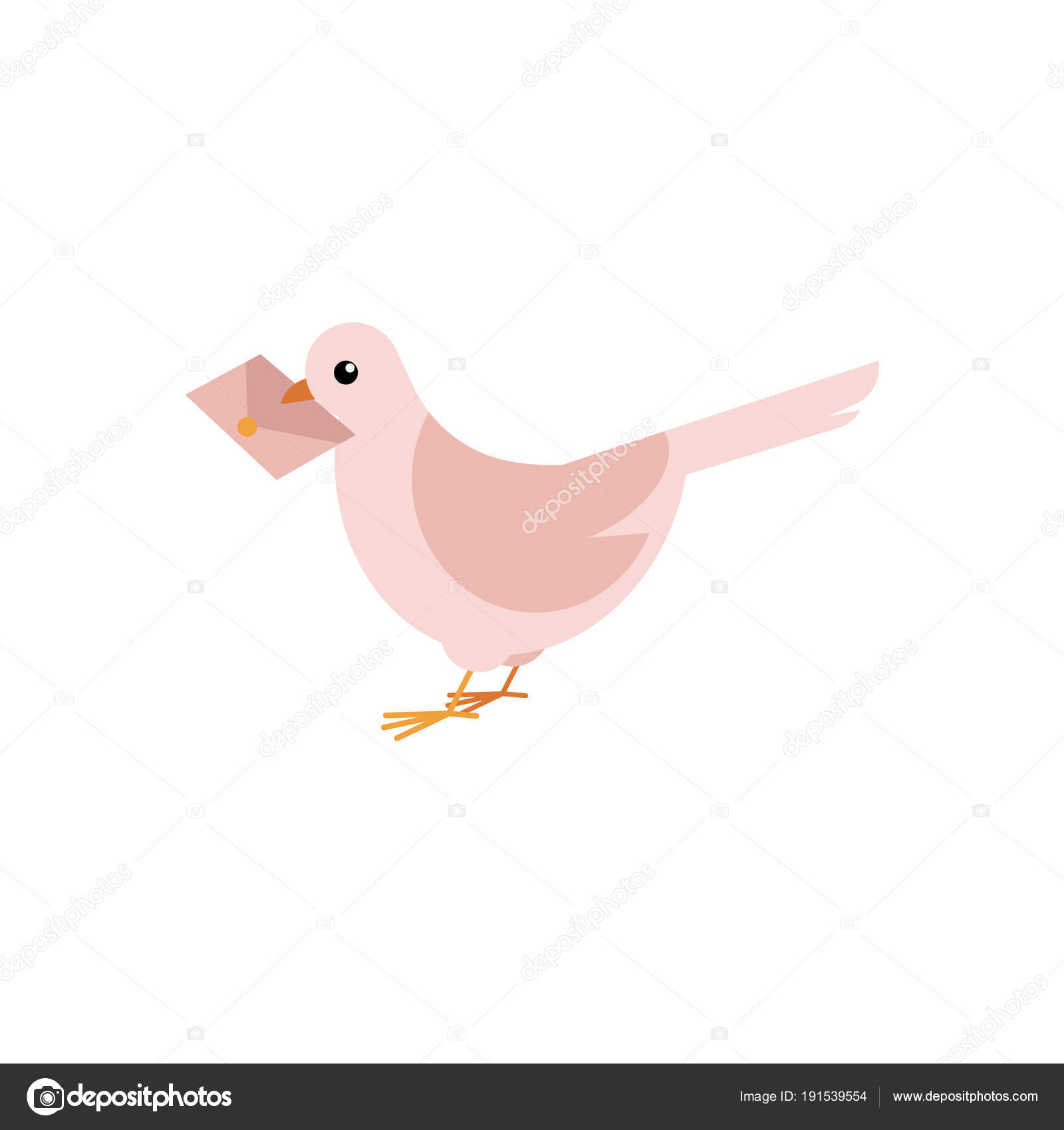 Postal dove carrying letter in his beak isolated on white background. Stock Vector Image by ...