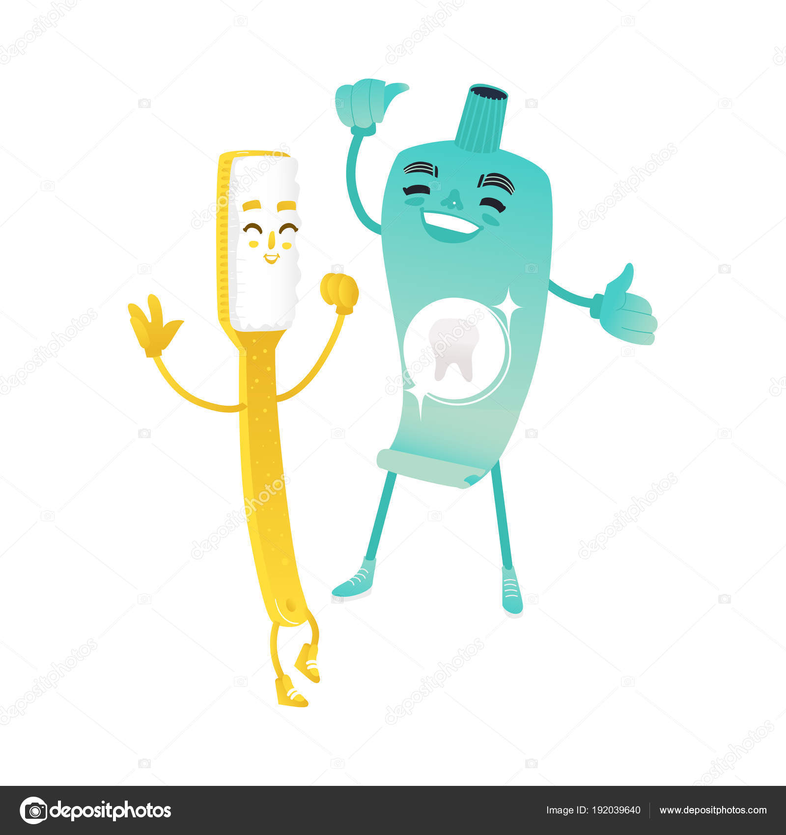 Funny toothbrush and toothpaste tube characters smiling and dancing ...