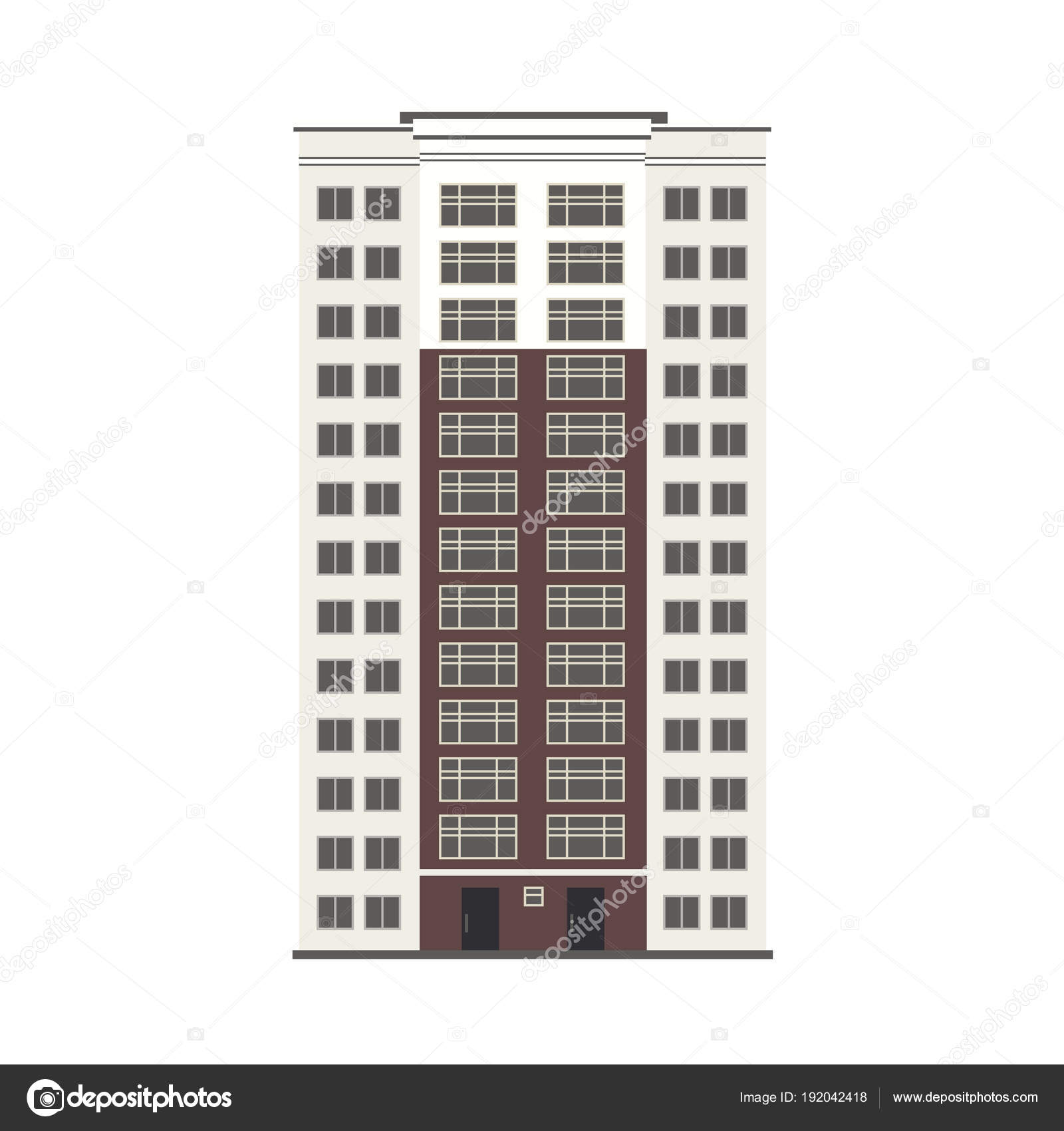 Edificio de varios pisos con vista frontal exterior con ventanas ...