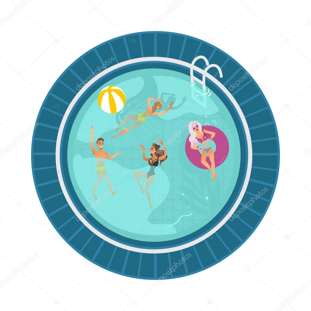 Vector personas de dibujos animados en la piscina azul Vector de stock ...