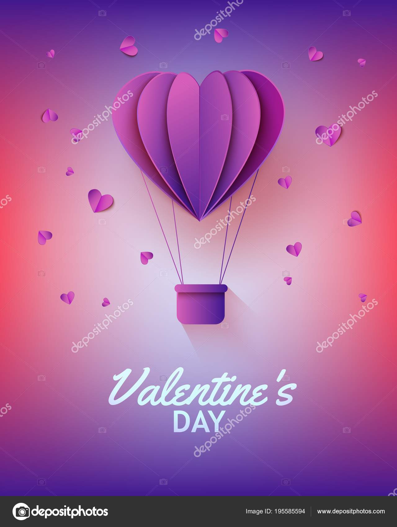Hot air balloon in form of heart in paper art on gradient background ...