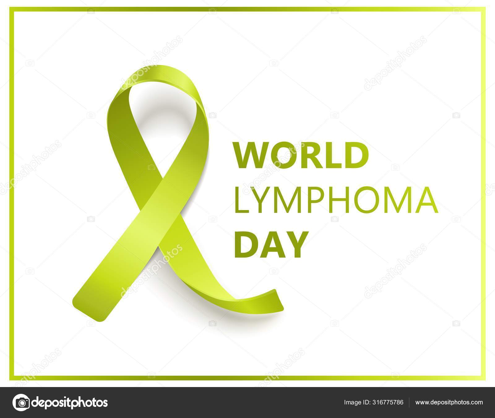 World lymphoma day isolated banner with green ribbon symbol and text ...
