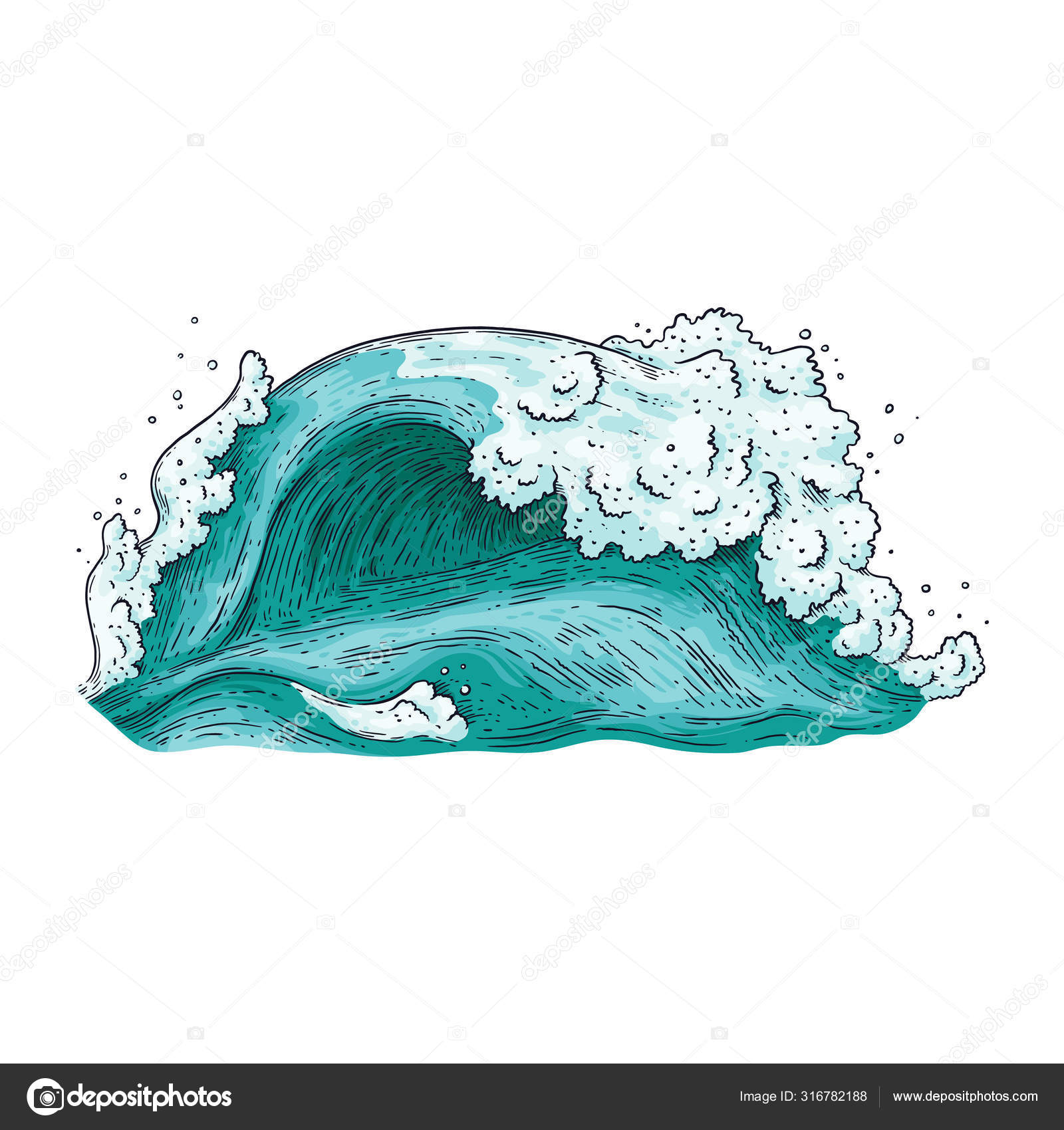 Ocean Water Splash Drawing