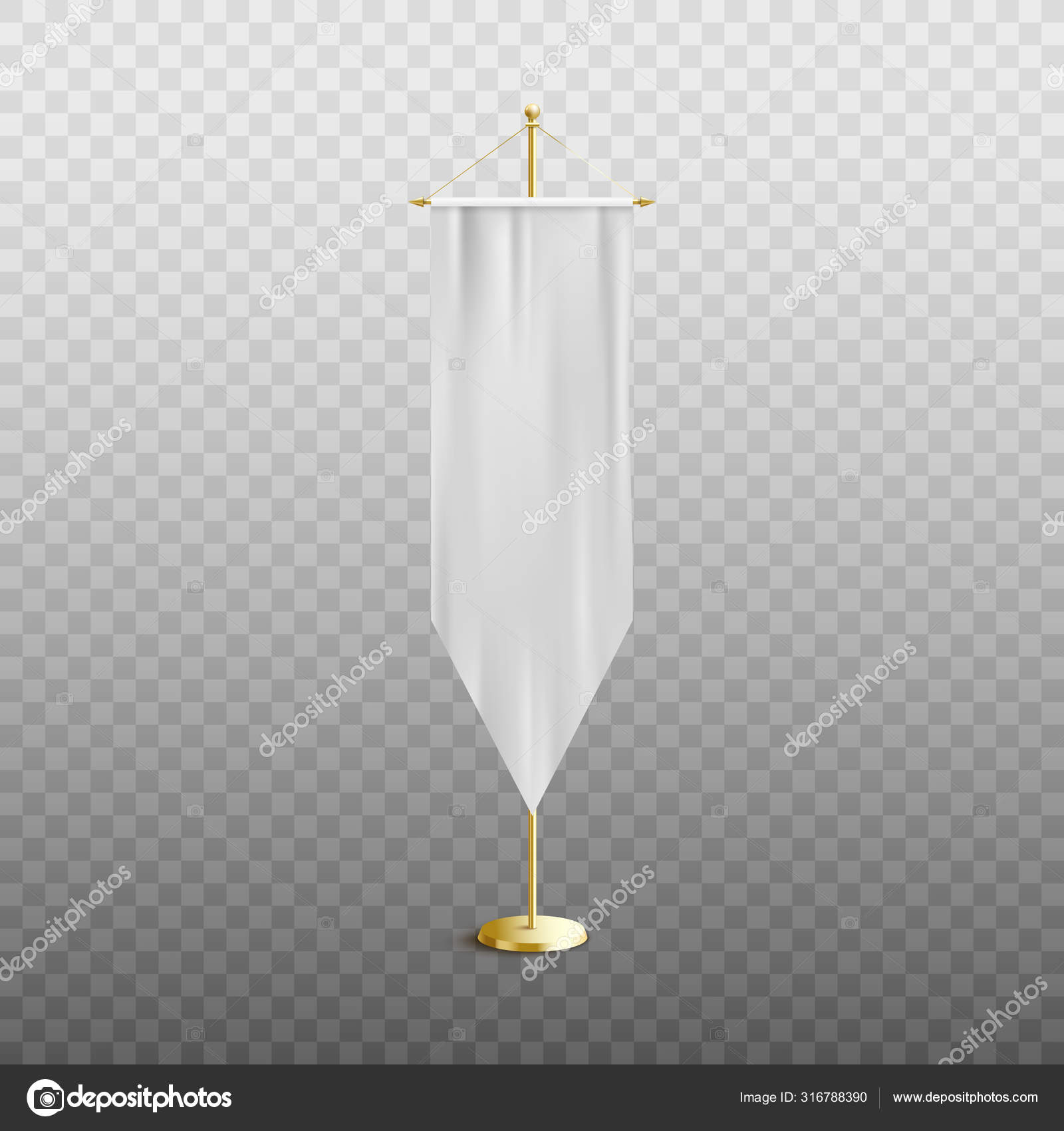 Medieval white silk pennant - realistic isolated blank mockup Stock ...