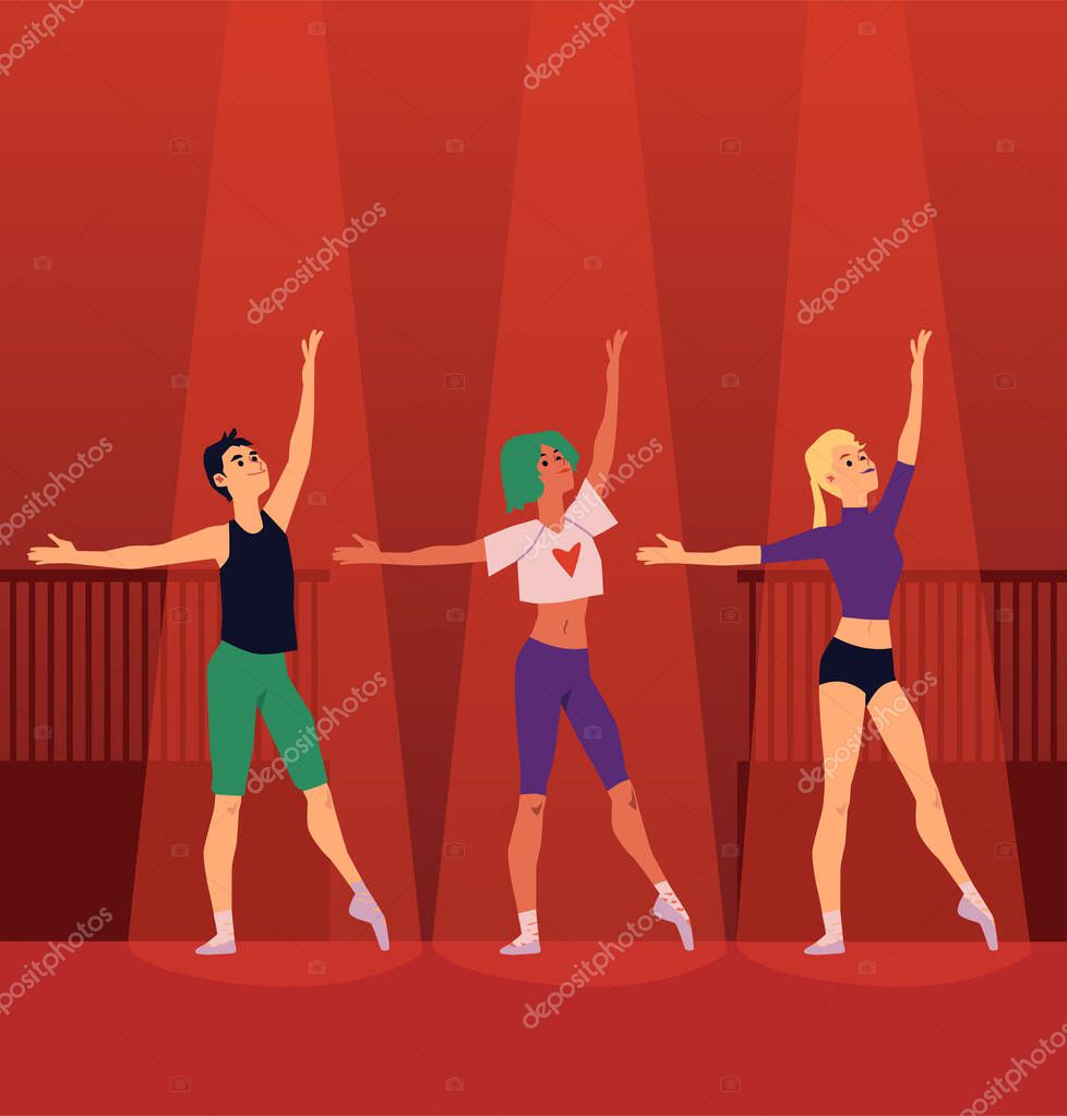 Dibujos animados en el ensayo de ballet practicando elegante movimiento ...