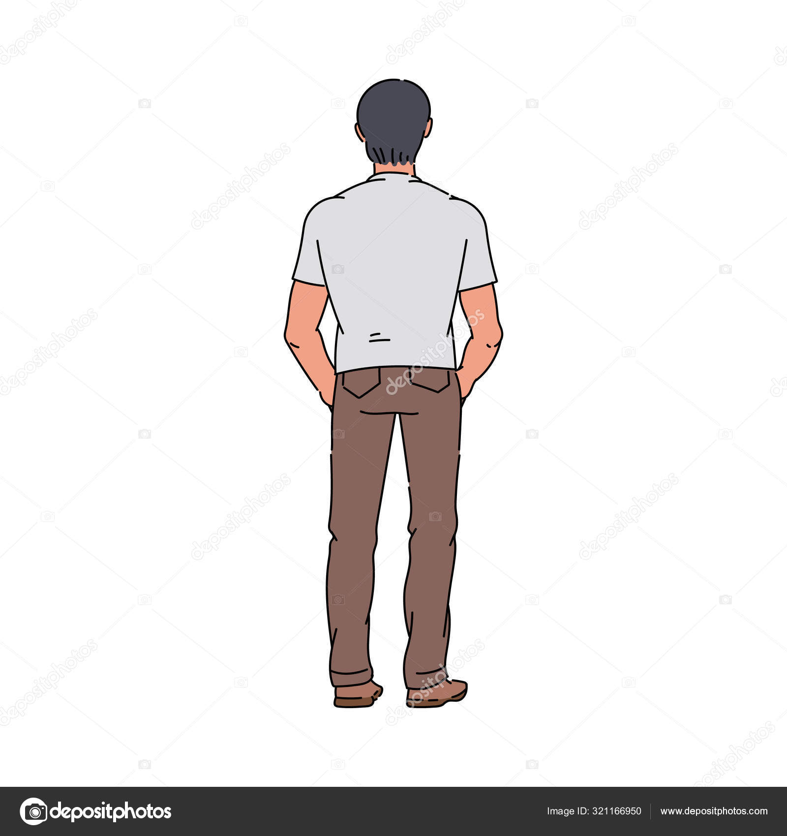 Hand drawn cartoon man from back view - young male character standing ...