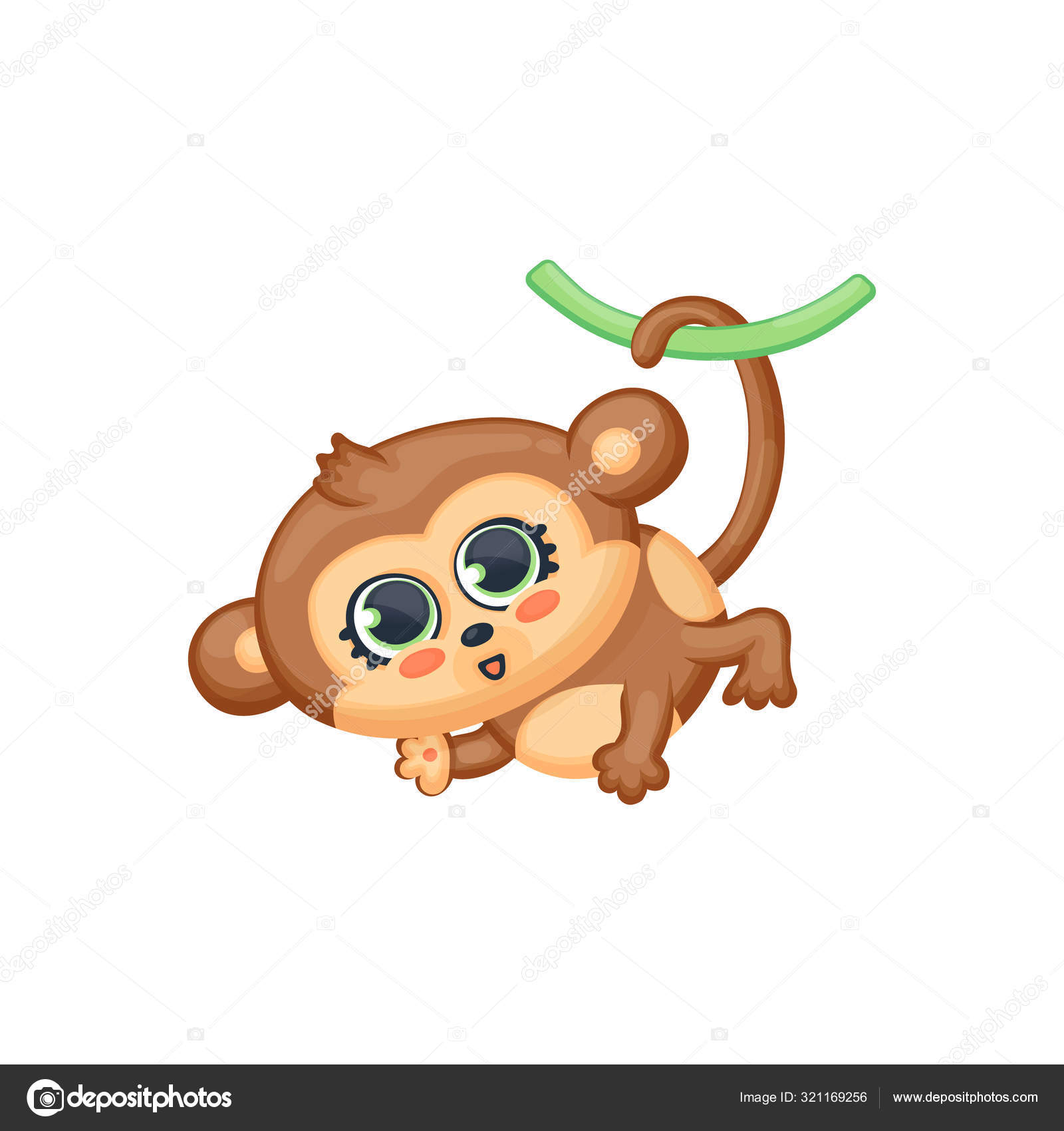 Monos De Dibujos Animados Colgando Mono Alegre Con Cola De Plátano