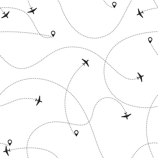 Airplane icon flight path set with different wavy or straight trace ...