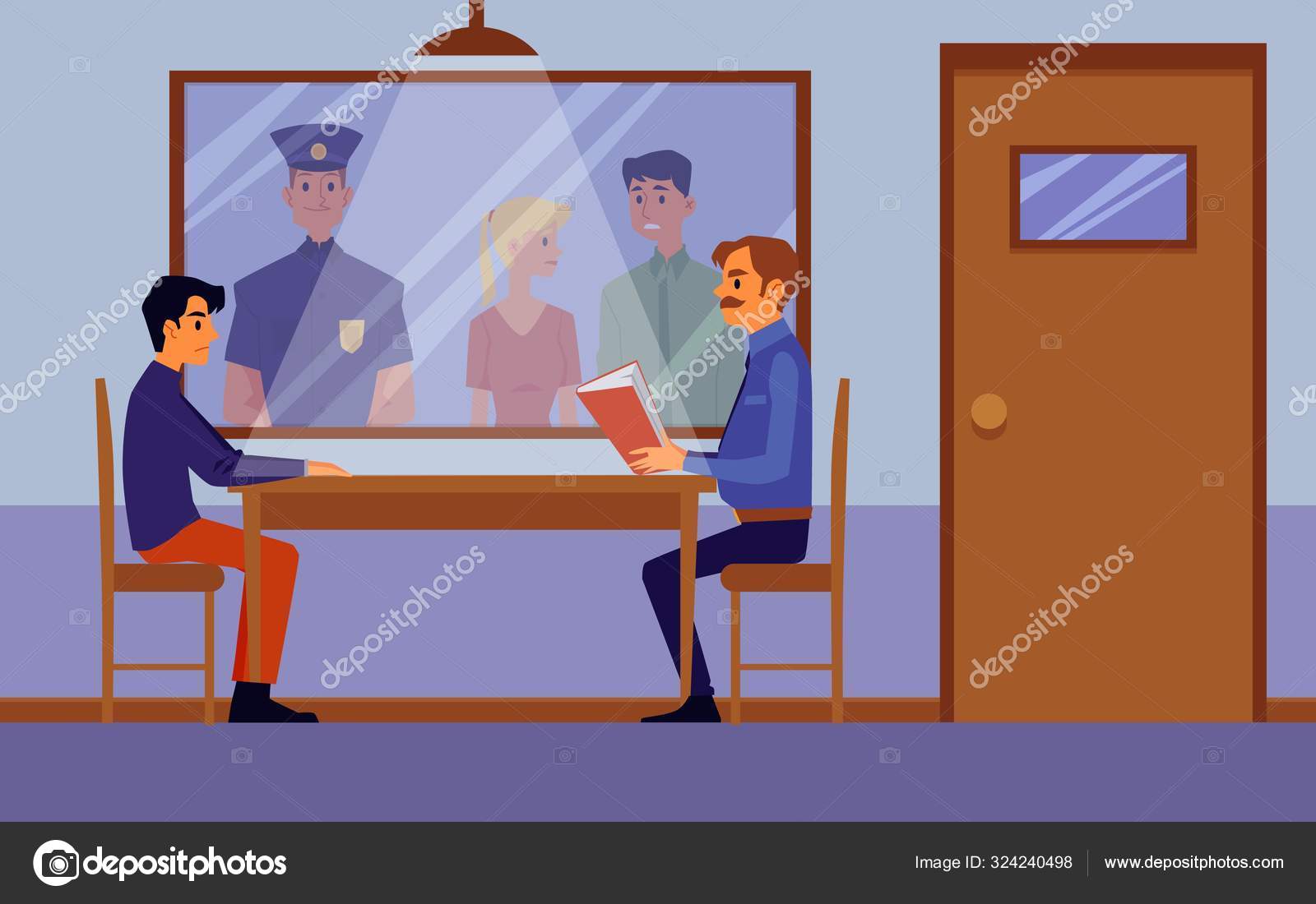 Interior de la sala de interrogatorios de la policía con policía de ...