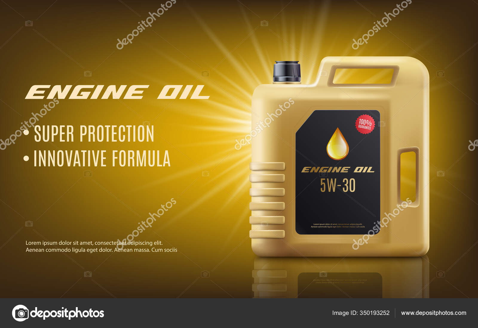 Engine oil ad poster mockup with realistic golden machine oil canister ...