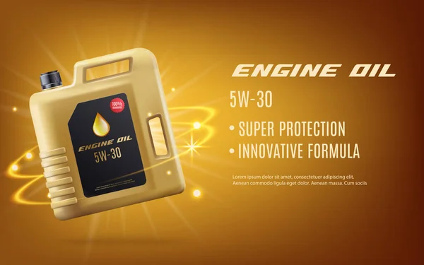 Engine oil ad poster mockup with realistic golden machine oil canister ...