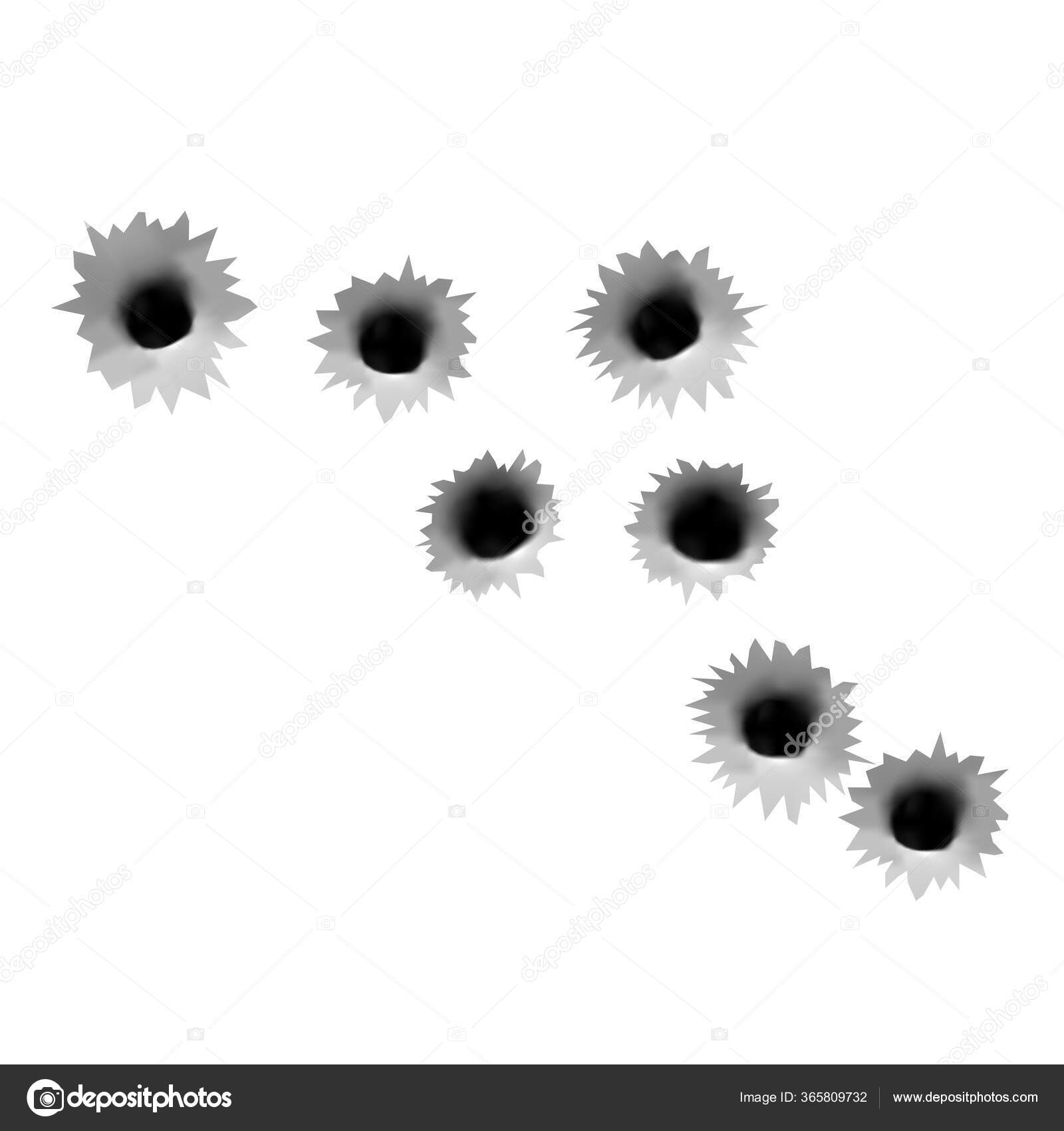 Mockup of gun bullets holes on surface realistic vector illustration ...