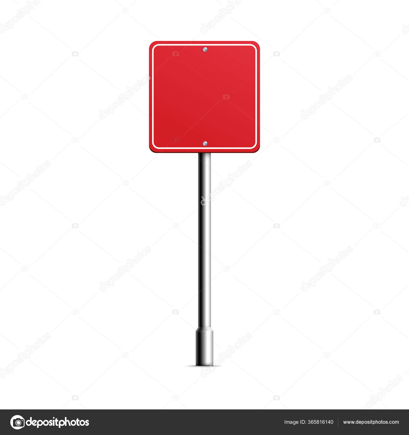 Red square road sign - realistic blank mockup of metal street signpost ...